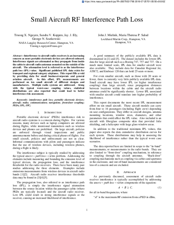 (PDF) Small Aircraft RF Interference Path Loss
