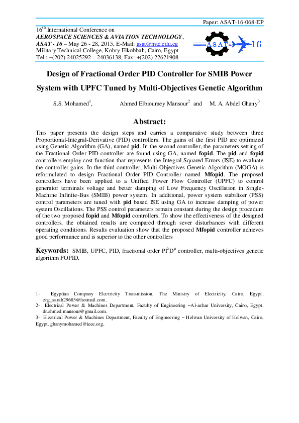 (PDF) Design of Fractional Order PID Controller for SMIB Power System with UPFC Tuned by Multi ...