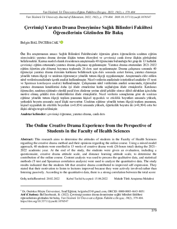 (PDF) The Online Creative Drama Experience from the Perspective of ...