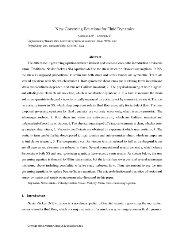 (PDF) New governing equations for fluid dynamics