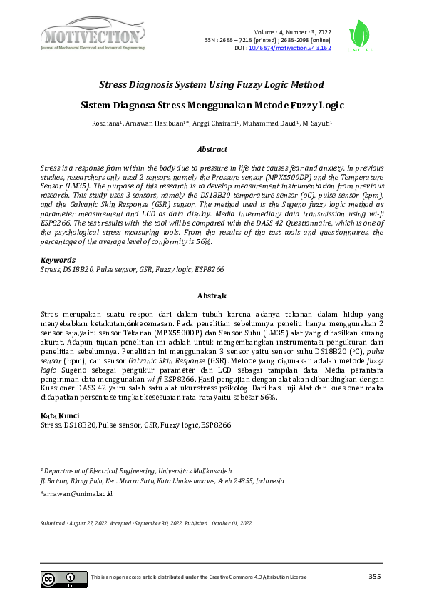 (PDF) Stress Diagnosis System Using Fuzzy Logic Method