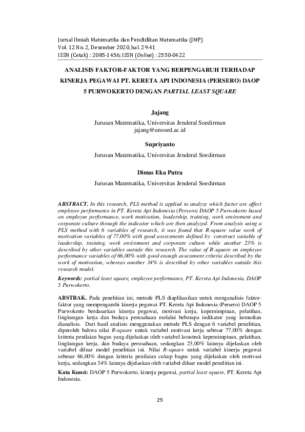 (PDF) Analisis Faktor-Faktor Yang Berpengaruh Terhadap Kinerja Pegawai Pt. Kereta Api Indonesia ...