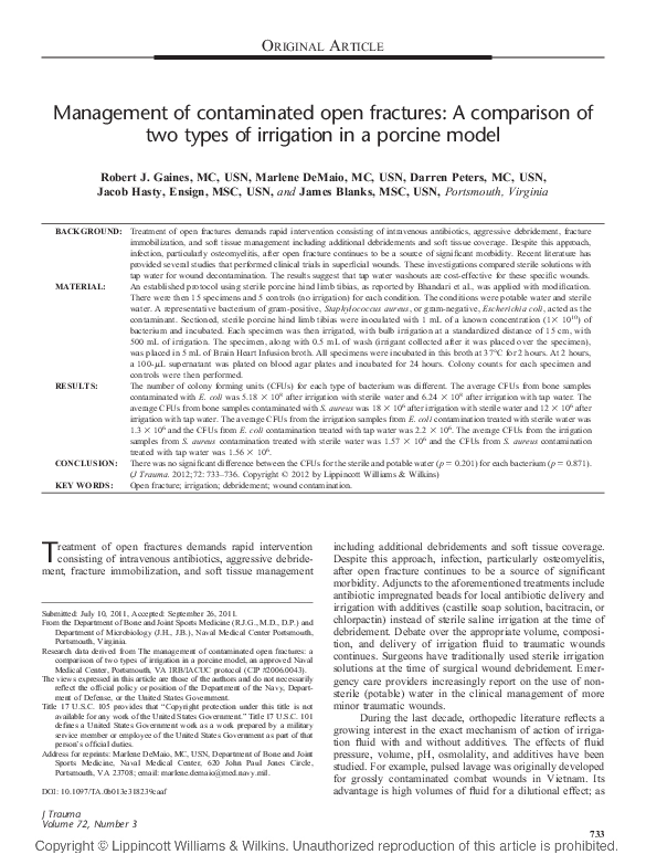 (PDF) Management of contaminated open fractures | Marlene DeMaio ...
