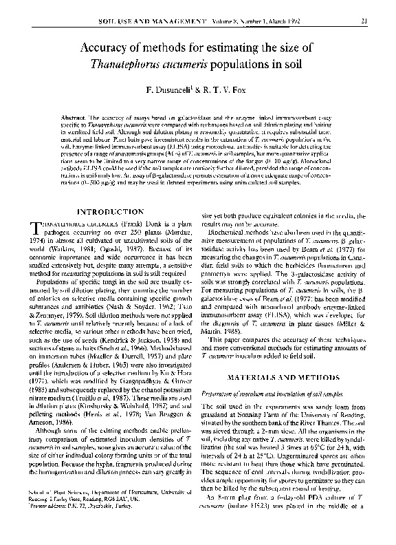 (PDF) Accuracy of methods for estimating the size of Thanatephorus ...