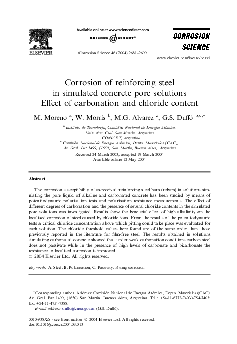 (PDF) Corrosion of reinforcing steel in simulated concrete pore solutions