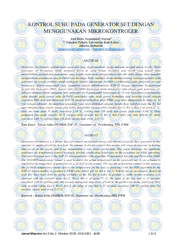 Pdf Kontrol Suhu Pada Generator Set Dengan Menggunakan Mikrokontroler