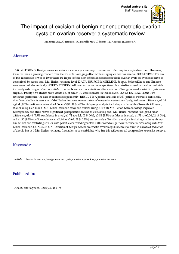 (PDF) The Impact of excision of Benign Non-Endometriotic Ovarian Cysts ...