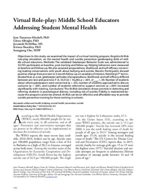 (PDF) Virtual Role-play: Middle School Educators Addressing Student ...