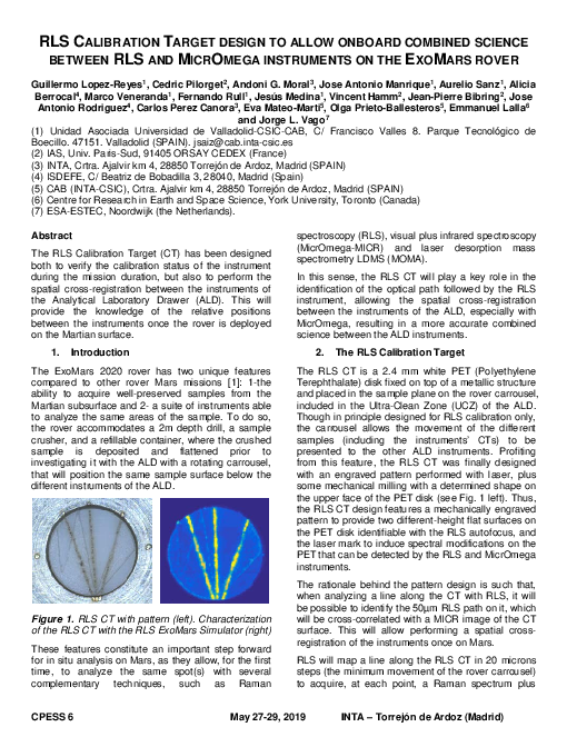 (PDF) RLS Calibration Target Design to Allow Onboard Combined Science ...