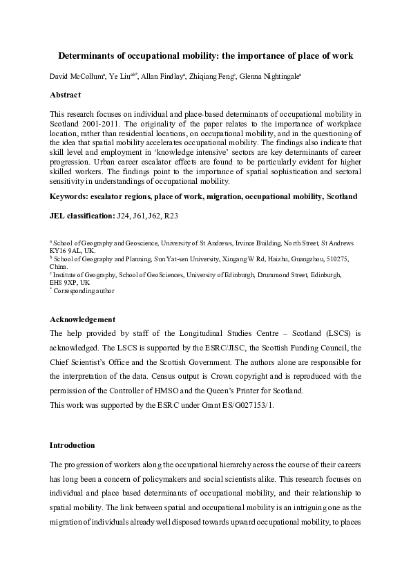 (PDF) Determinants of occupational mobility: the importance of place of ...