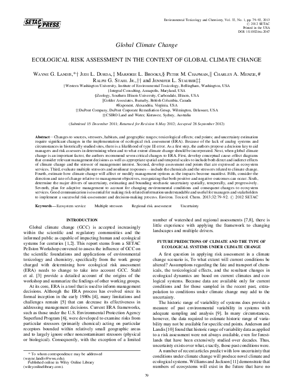 (PDF) Ecological risk assessment in the context of global climate change