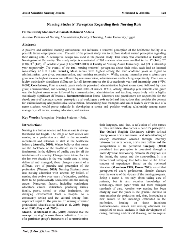 (PDF) Nursing Students' Role Perception Study