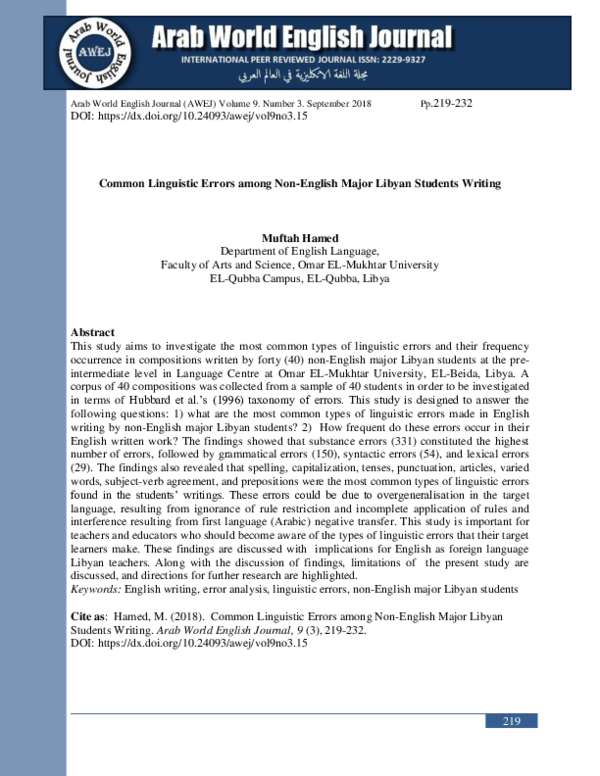 (PDF) Common Linguistic Errors Among Non-English Major Libyan Students Writing