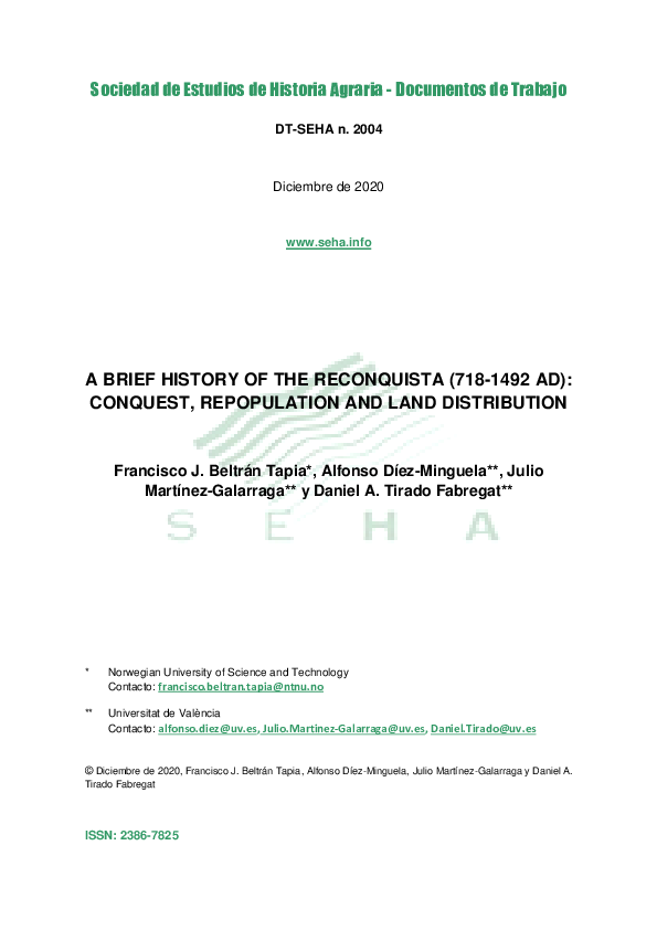 (PDF) A brief history of the Reconquista (718-1492 AD): Conquest ...