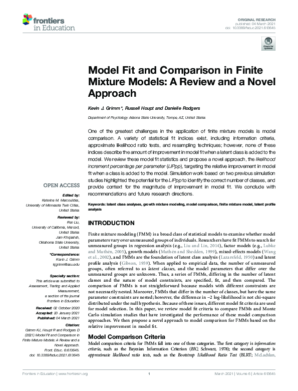 (PDF) Model Fit and Comparison in Finite Mixture Models: A Review and a Novel Approach
