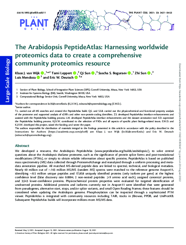 (PDF) The Arabidopsis PeptideAtlas: Harnessing worldwide proteomics ...