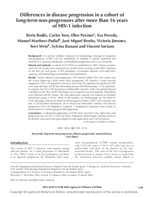 (PDF) Differences in disease progression in a cohort of long-term non ...