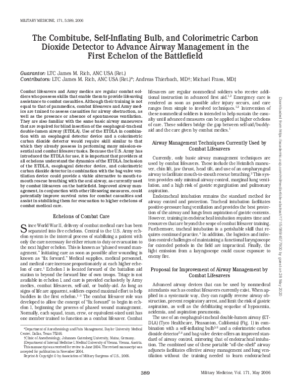 (PDF) The Combitube, Self-Inflating Bulb, and Colorimetric Carbon ...
