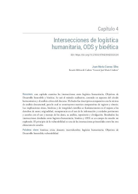 (PDF) Capítulo 4. Intersecciones de logística humanitaria, ODS y bioética