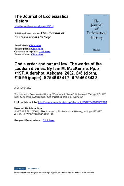 (PDF) God's Order and Natural Law: The Works of the Laudian Divines