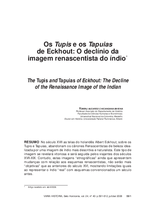 (PDF) Os Tupis e os Tapuias de Eckhout: o declínio da imagem ...