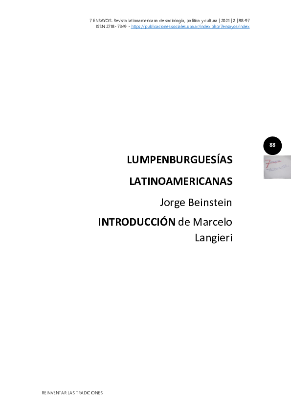 (PDF) Lumpenburguesías latinoamericanas Jorge Beinstein Introducción De ...