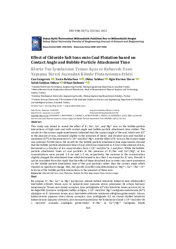 (PDF) Effect of Chloride Salt Ions onto Coal Flotation based on Contact Angle and Bubble ...