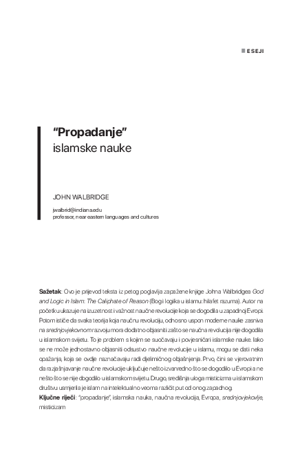 (PDF) John Walbridge – “‘Propadanje’ islamske nauke” (“The ‘Failure’ of ...