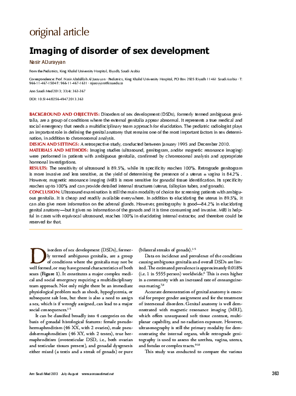 (PDF) Imaging of disorder of sex development