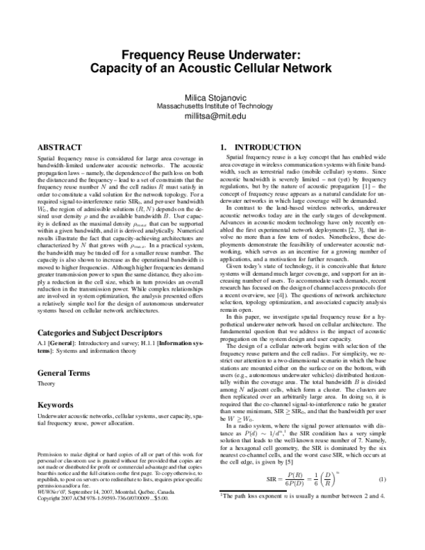 (PDF) Frequency reuse underwater