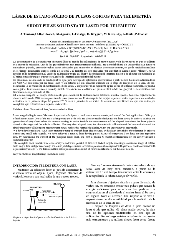 (PDF) Short Pulse Solid State Laser for Telemetry | Alejandro Hnilo ...