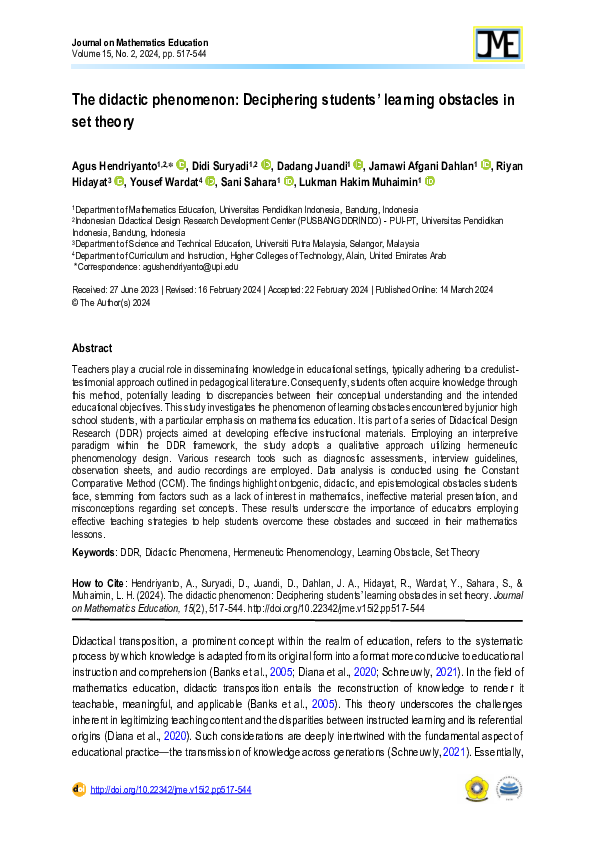 (PDF) The didactic phenomenon: Deciphering students' learning obstacles ...