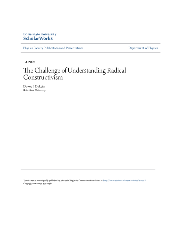 (PDF) The Challenge of Understanding Radical Constructivism