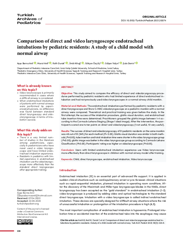 (PDF) Comparison of direct and video laryngoscope endotracheal ...