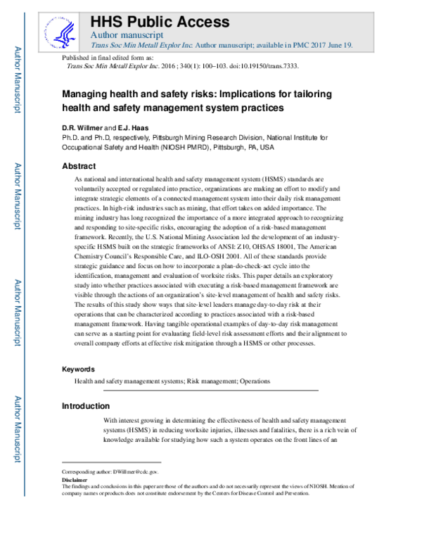 (PDF) Managing health and safety risks: Implications for tailoring ...