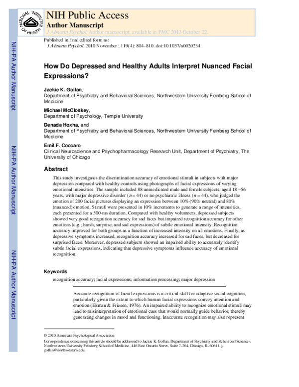 (PDF) How do depressed and healthy adults interpret nuanced facial ...