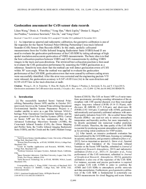 (PDF) Geolocation assessment for CrIS sensor data records