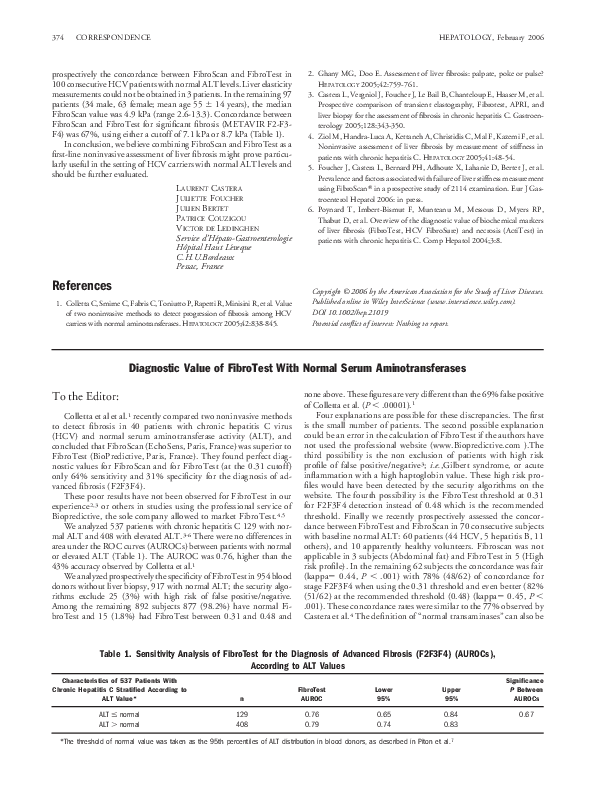 (PDF) Diagnostic value of FibroTest with normal serum aminotransferases