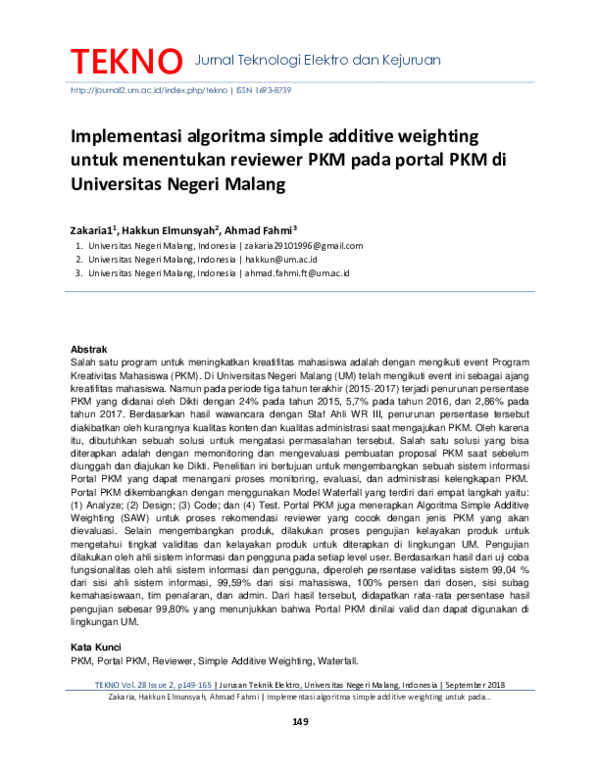 (PDF) Implementasi algoritma simple additive weighting untuk menentukan ...