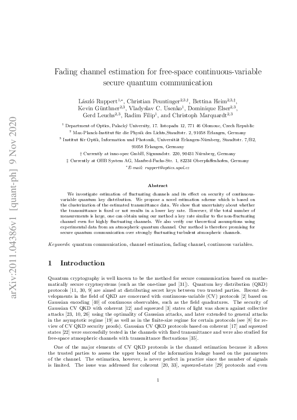 (PDF) Fading channel estimation for free-space continuous-variable secure quantum communication ...