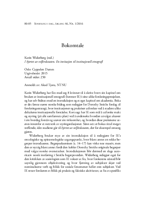 (PDF) Karin Widerberg (red.): I hjertet av velferdsstaten. En ...