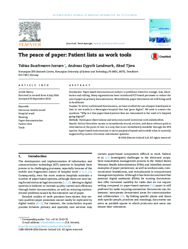 (PDF) The peace of paper: Patient lists as work tools