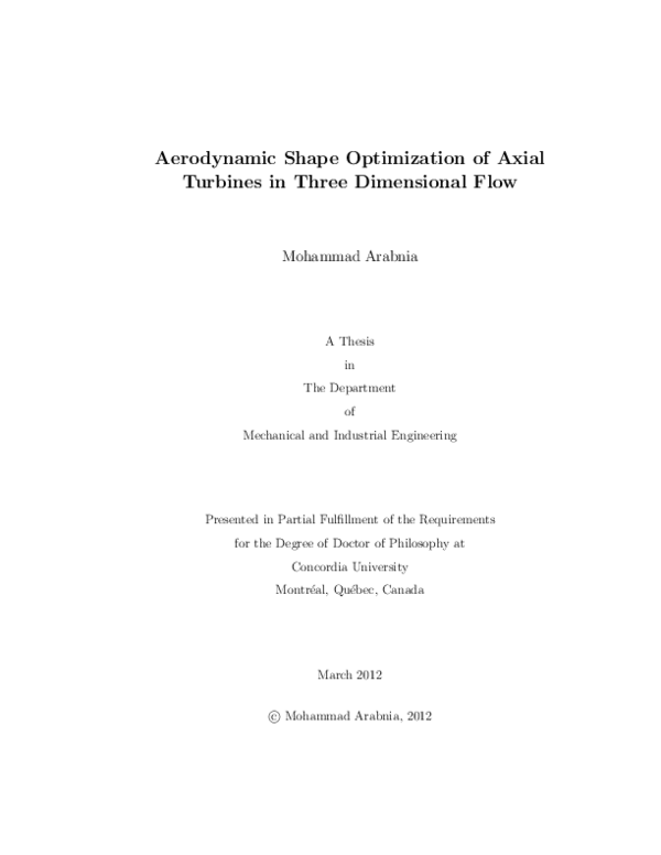(PDF) Aerodynamic Shape Optimization of Axial Turbines in Three Dimensional Flow