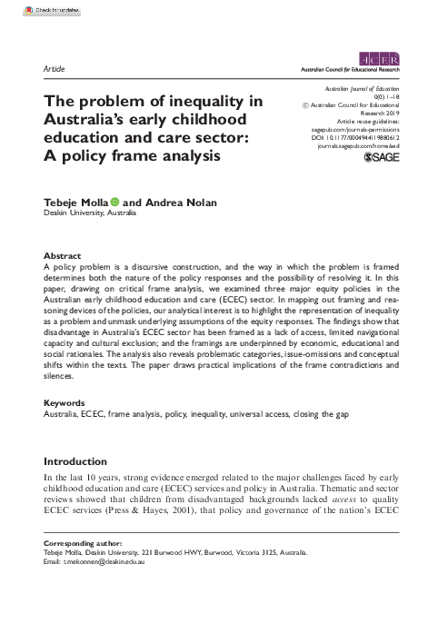 (PDF) The problem of inequality in Australia’s early childhood ...