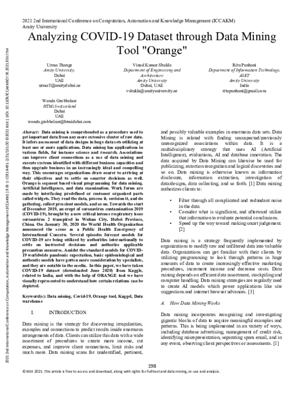 (PDF) Analyzing COVID-19 Dataset through Data Mining Tool “Orange”