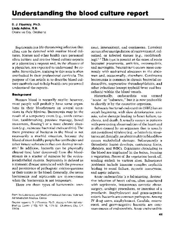 (PDF) Understanding the blood culture report