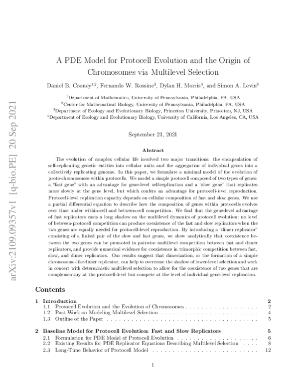 (PDF) A PDE Model for Protocell Evolution and the Origin of Chromosomes ...