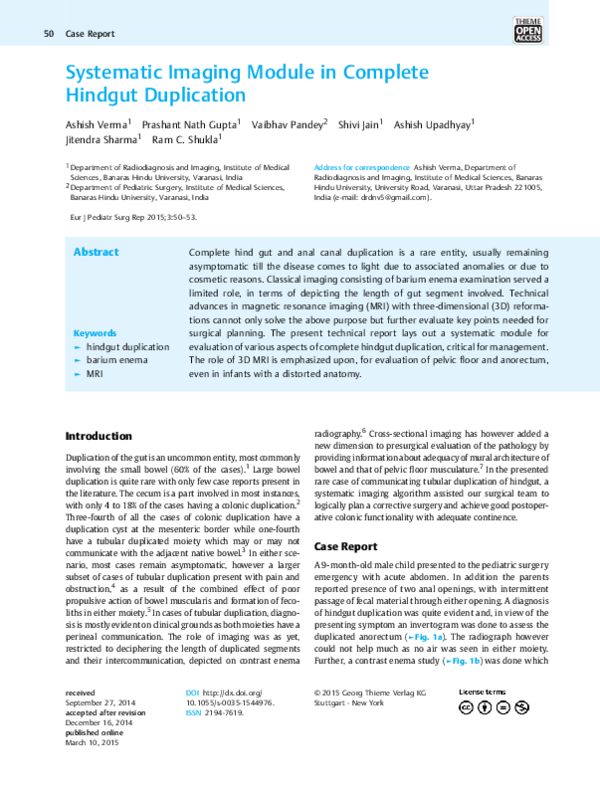 (PDF) Systematic Imaging Module in Complete Hindgut Duplication