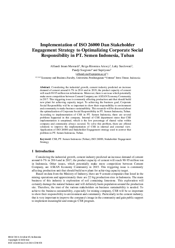 (PDF) Implementation of ISO 26000 Dan Stakeholder Engagement Strategy ...