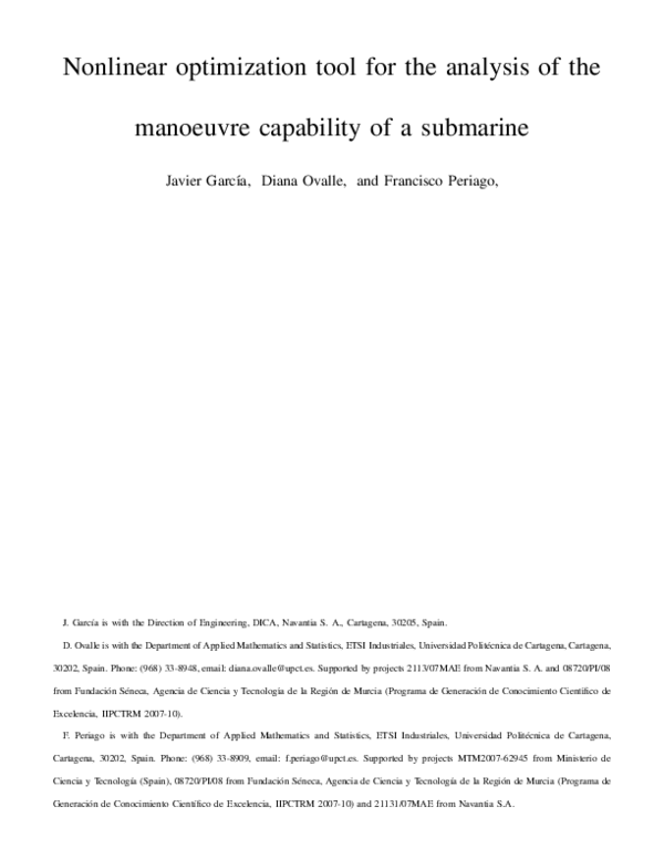 (PDF) Nonlinear optimization tool for the analysis of the manoeuvre capability of a submarine